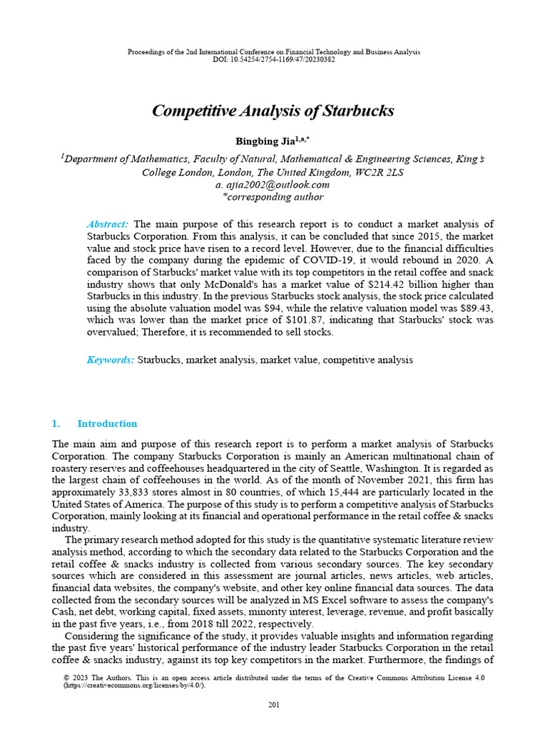 Competitive Analysis of Starbucks | PDF