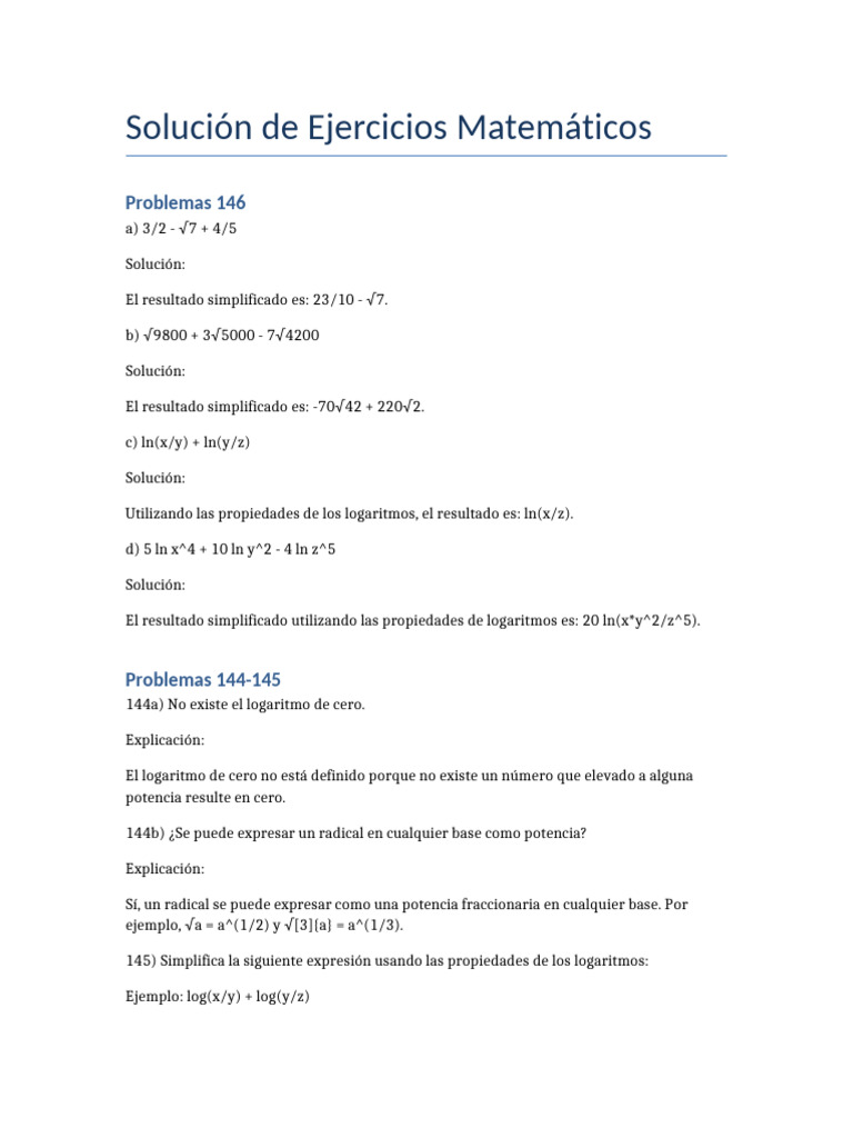 Mathematics Exercises Solution | PDF