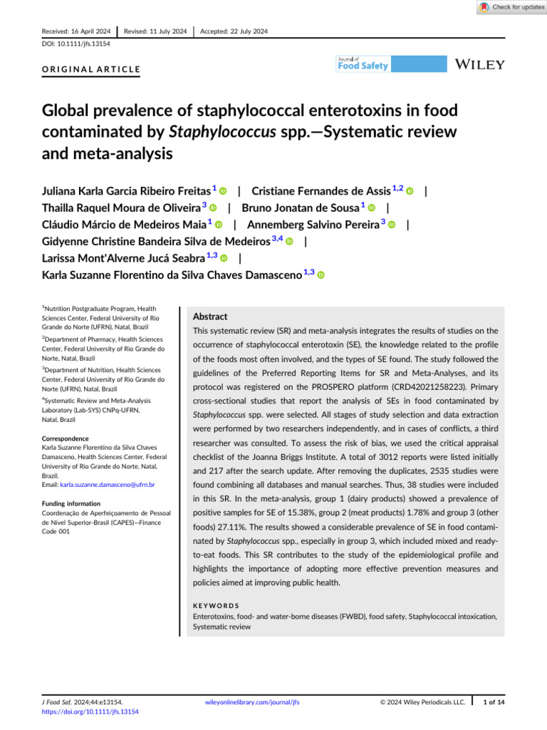 Journal of Food Safety - 2024 - Freitas - Global Prevalence of ...