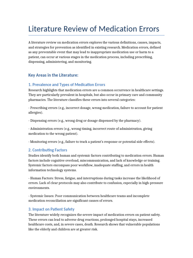 Literature Review Medication Errors Pdf Medical Error Patient Safety