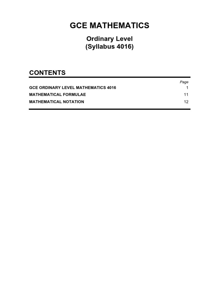 GCE O Level Mathematics Syllabus 4016 | PDF | Equations | Triangle