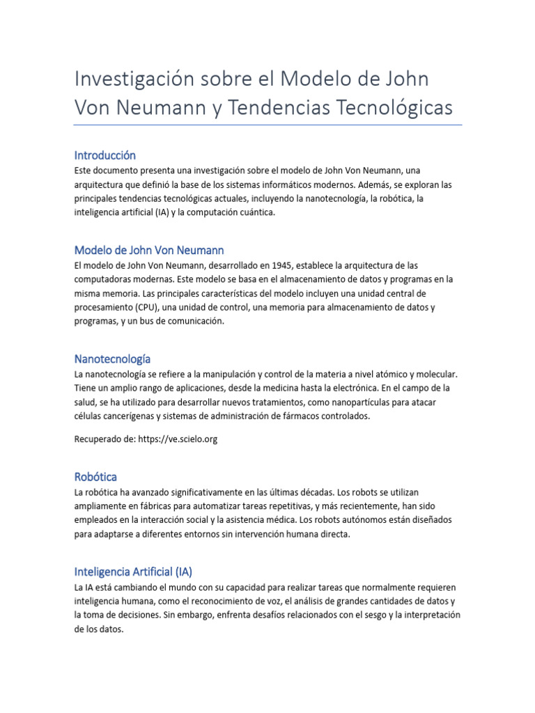 Investigación Sobre El Modelo de John Von Neumann y Tendencias Tecnológicas | PDF