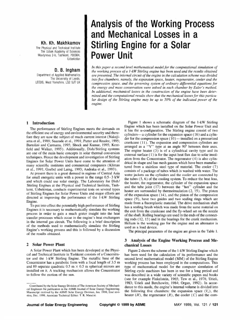 Analysis of The Working Process and Mechanical Losses in A Stirling ...