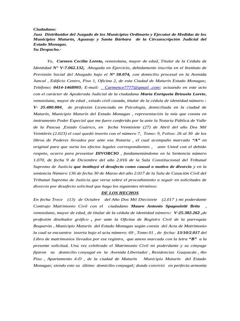 Divorcio Desafecto Unilateral Keta | PDF