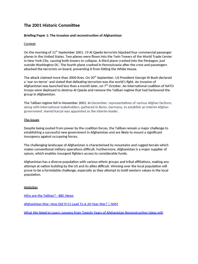 The 2001 Historic Committee Briefing Papers | PDF