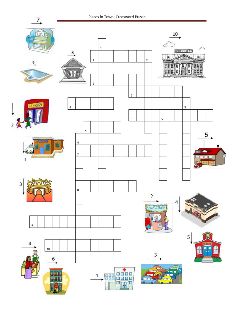 Town Places Crossword Puzzle | PDF | Puzzles | Puzzle Video Games