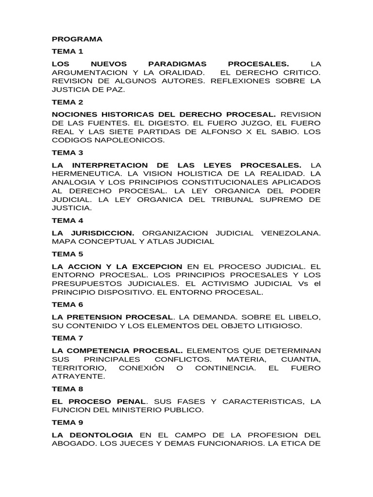 Programa Teoria Del Proceso | PDF