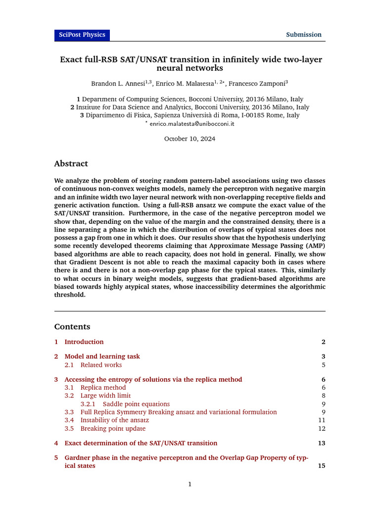 Exact full-RSB SAT UNSAT Transition in Infinitely Wide Two-Layer Neural Networks | PDF