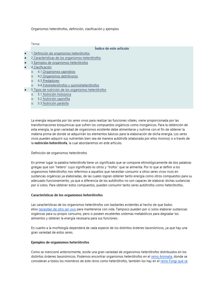 Organismos Heterótrofos: Definición y Tipos | PDF | Nutrición | Ciencia ...