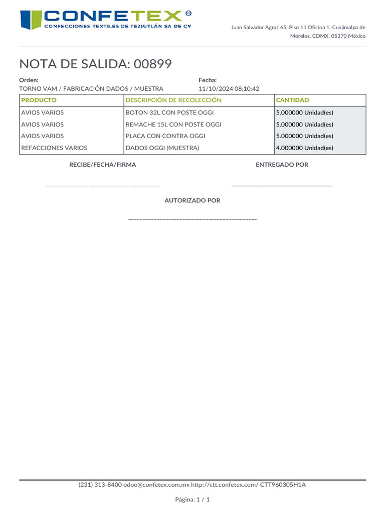 Operaciones de Recolección - Confecciones Textiles de Teziutlan SA de ...