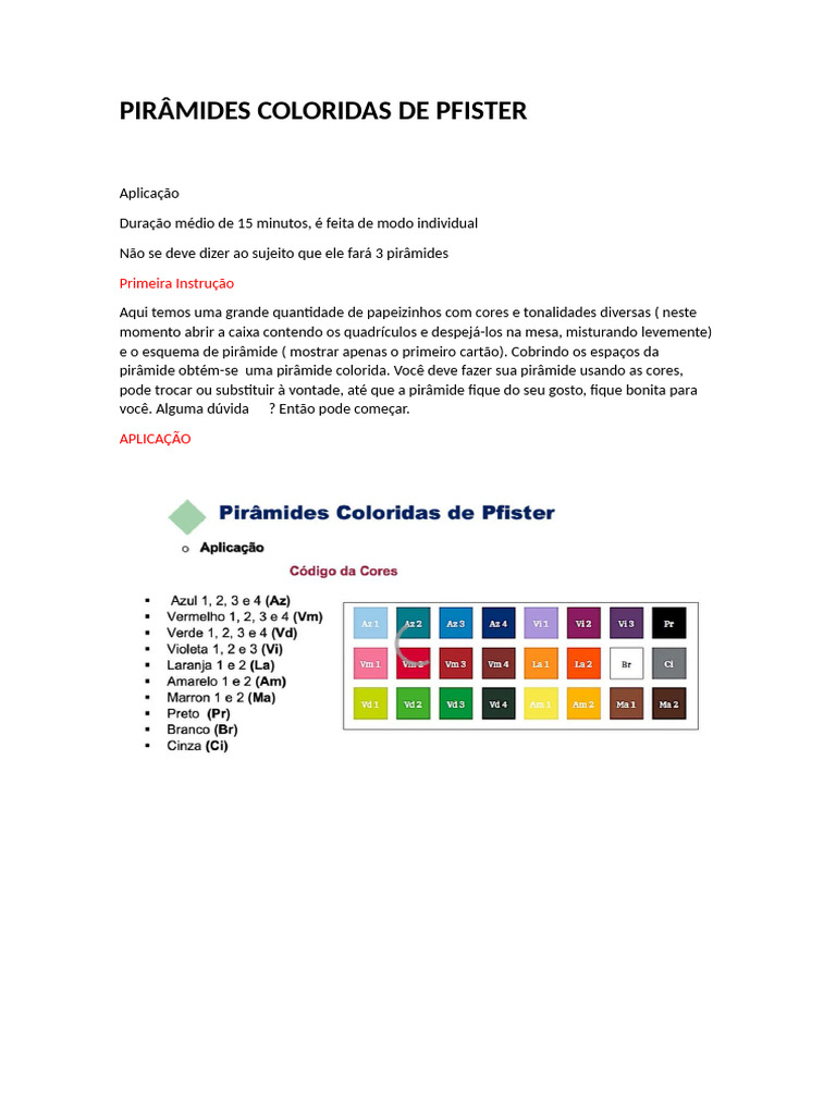PIRÂMIDES COLORIDAS DE PFISTER Aplicação | PDF