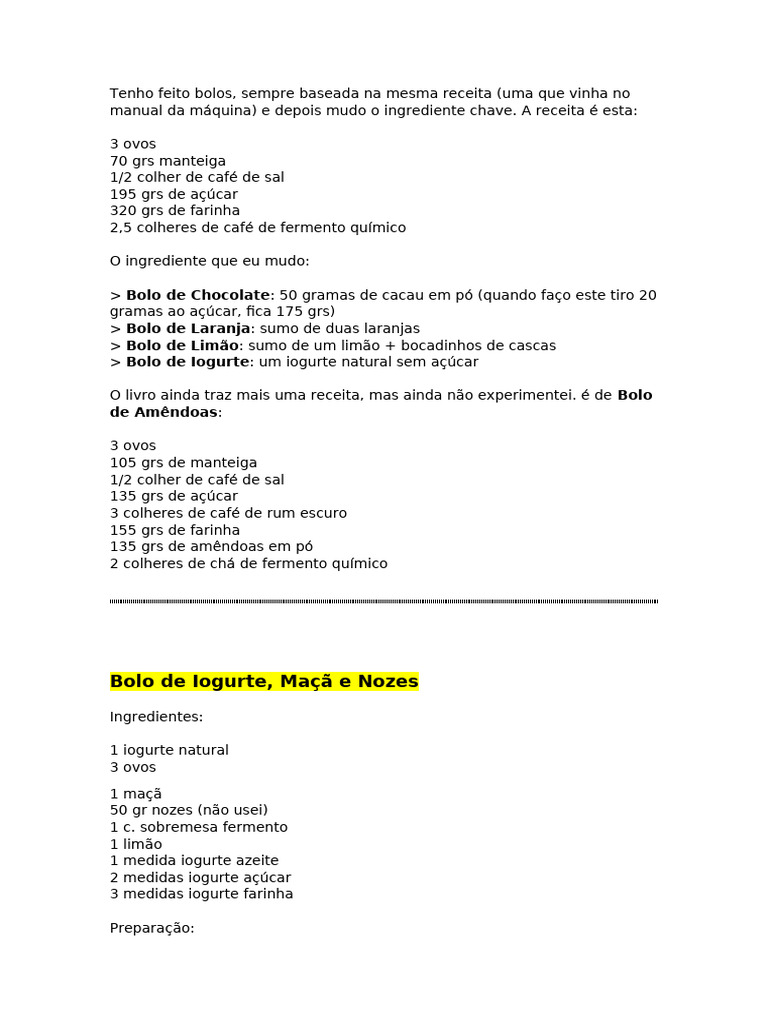 Receitas de Bolo e Pao - Maquina | PDF