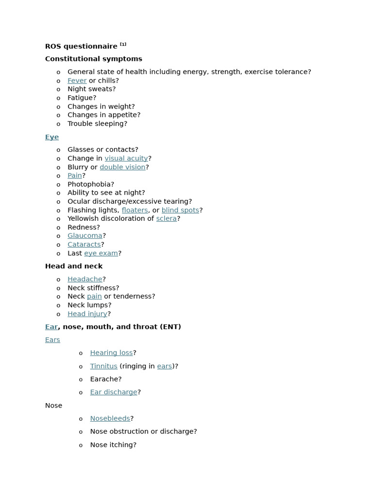 ROS Questionnarie | PDF