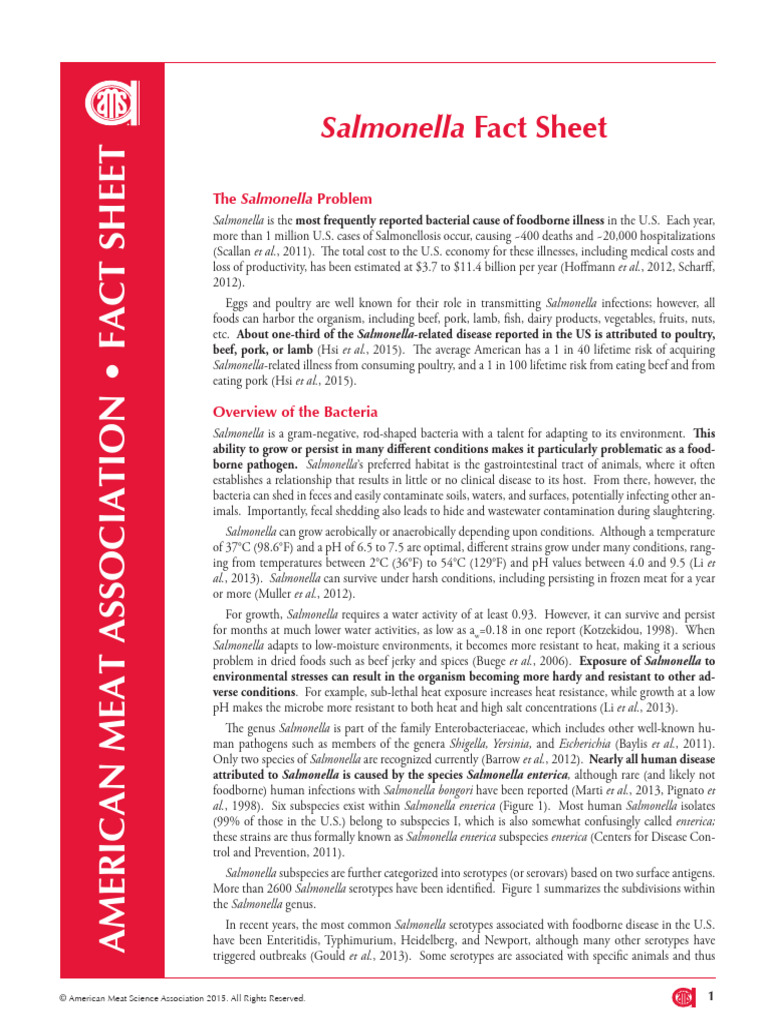 Salmonella Fact Sheet 2015 | PDF