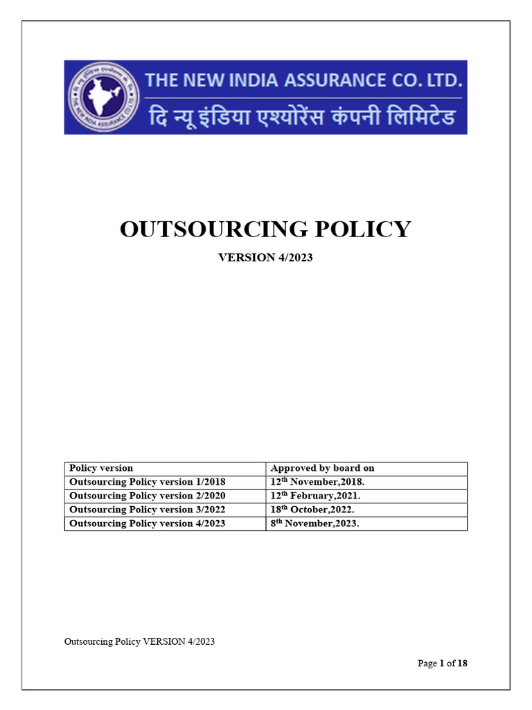 Outsourcing Policy Version 4-2023 | PDF | Insurance | Outsourcing
