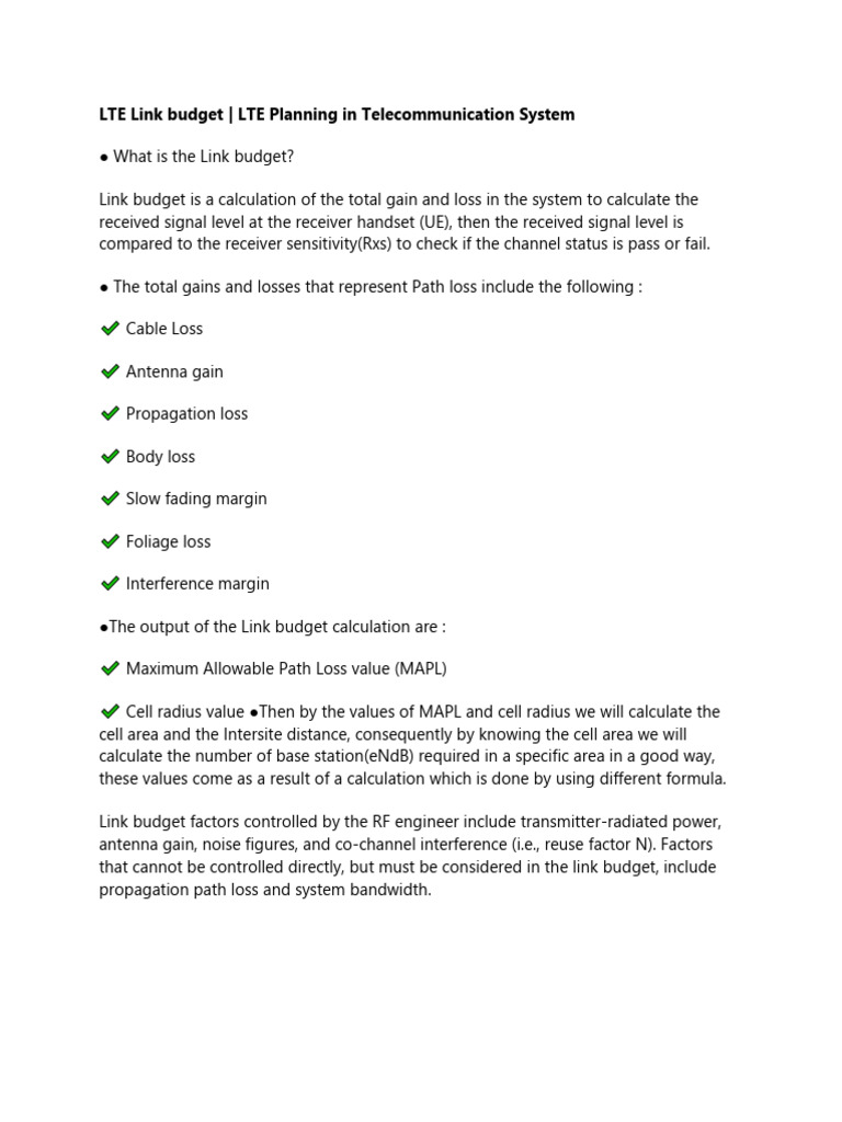 LTE Link Budget | PDF