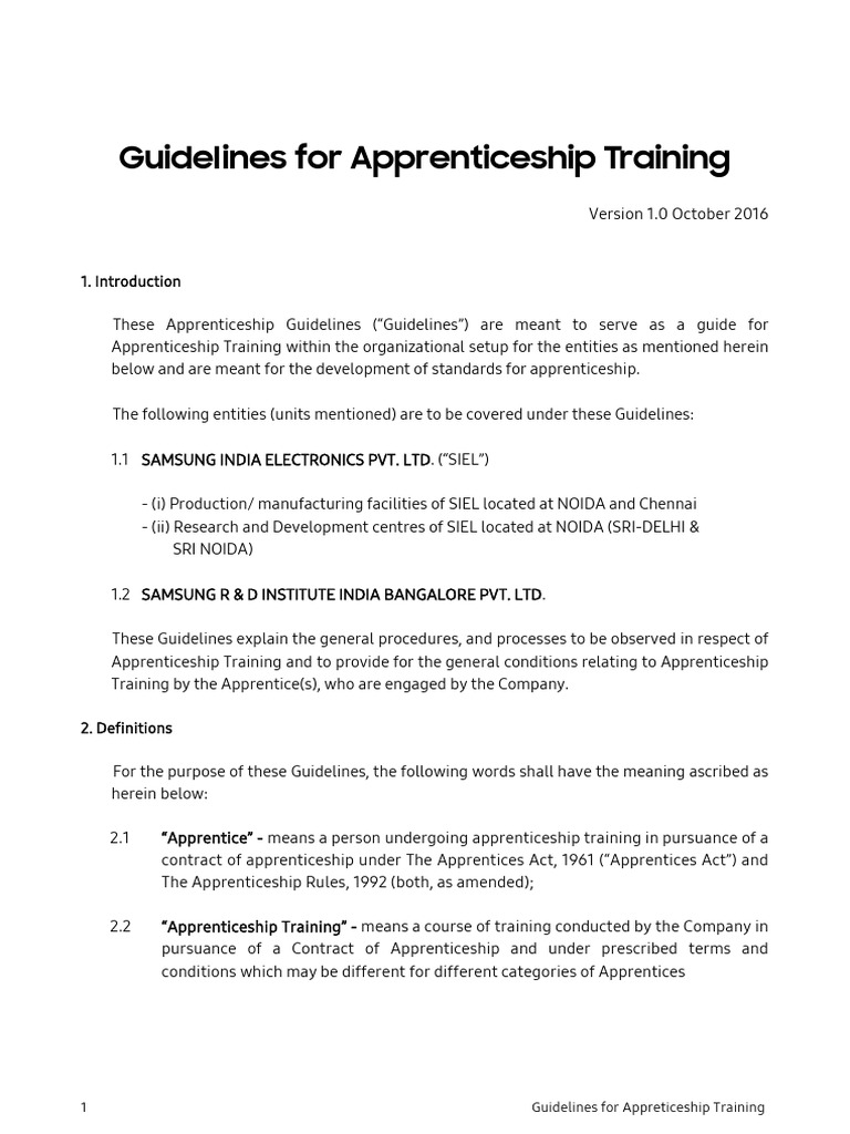 30 - Samsung Guidelines For Apprenticeship Training in India - en | PDF | Apprenticeship ...