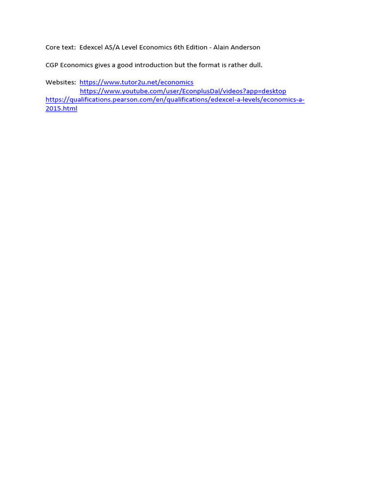 Economics A Level Preparation | PDF