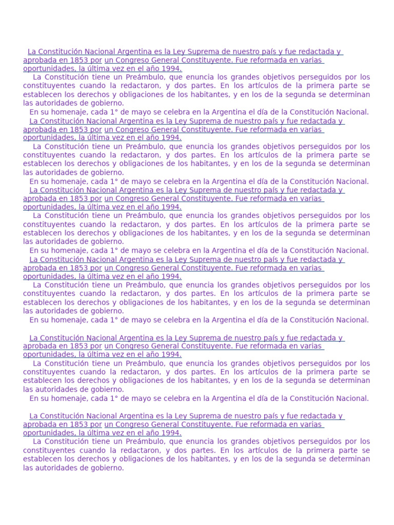 La Constitución Nacional Argentina Es La Ley Suprema de Nuestro País y Fue Redactada y Aprobada ...