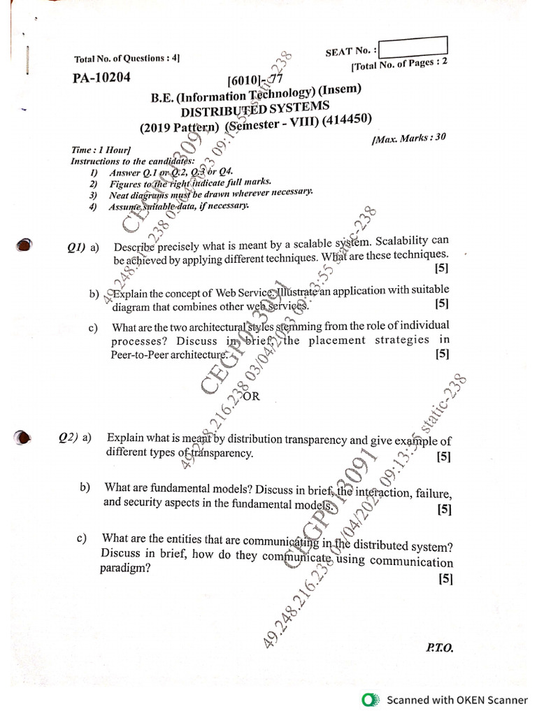 Distributed Systems Questions Paper | PDF