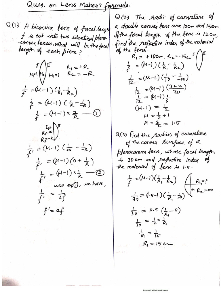 Ch-9.Ray Optics.solved.Numericals | PDF