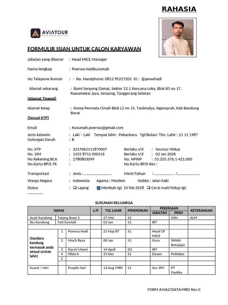 Form Isi Data Calon Karyawan Revisi D2 | PDF