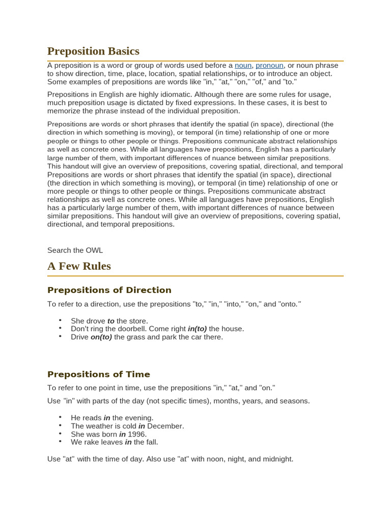 Preposition Basics | PDF