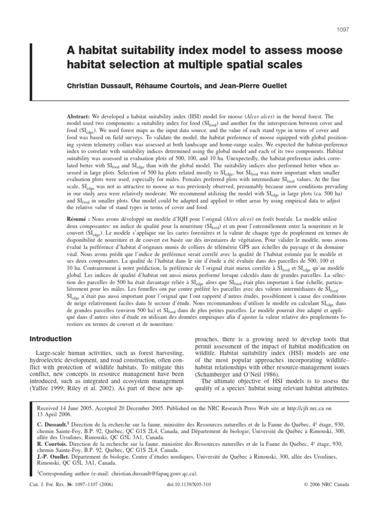 A Habitat Suitability Index Model To Assess Moose | PDF
