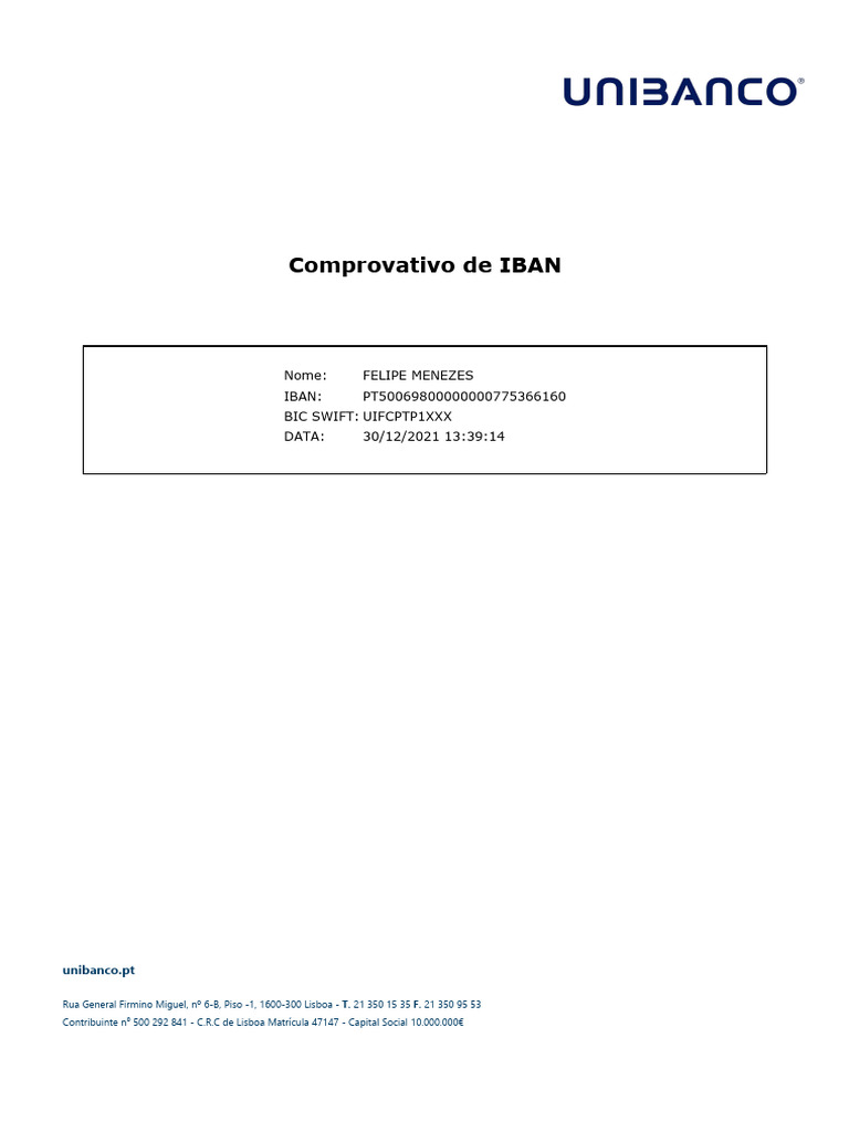 Comprovativo Iban | PDF