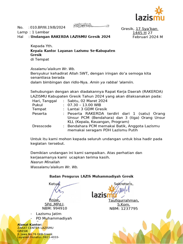 Surat Undangan RAKERDA | PDF