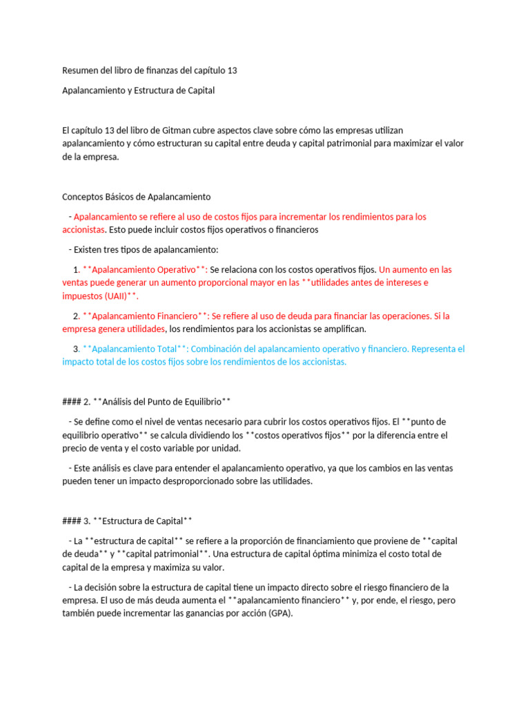 Resumen del libro de finanzas del capitulo 13[1] | PDF