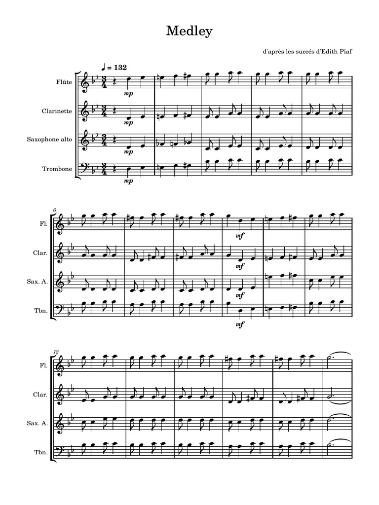 Medley 2 Edith Piaf | PDF | Music Production | Classical Music