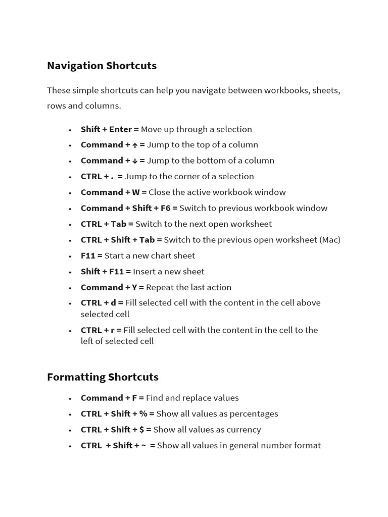 Excel Navigation Shortcuts | PDF