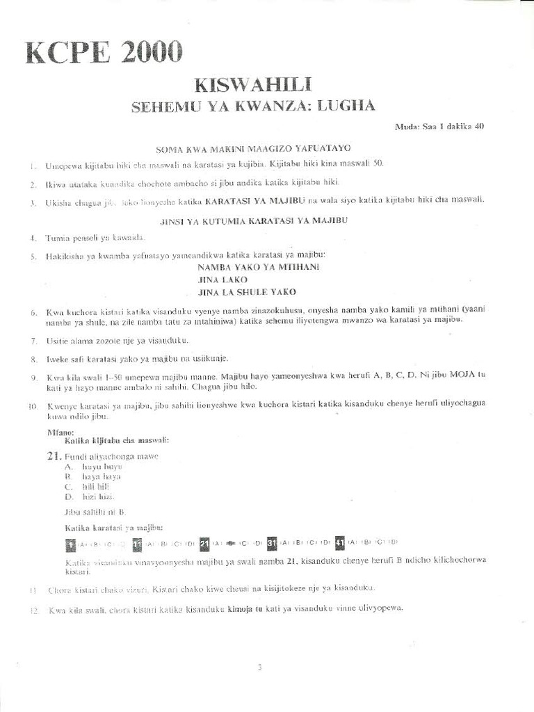 KCPE 2000 Kiswahili E | PDF