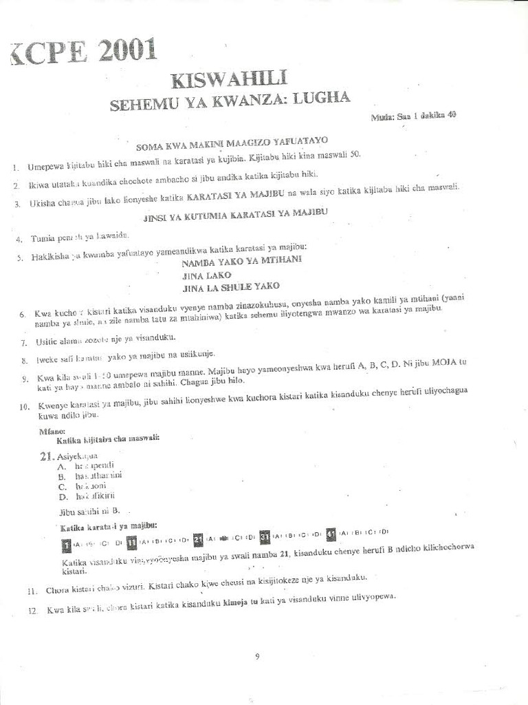 KCPE 2001 Kiswahili E | PDF