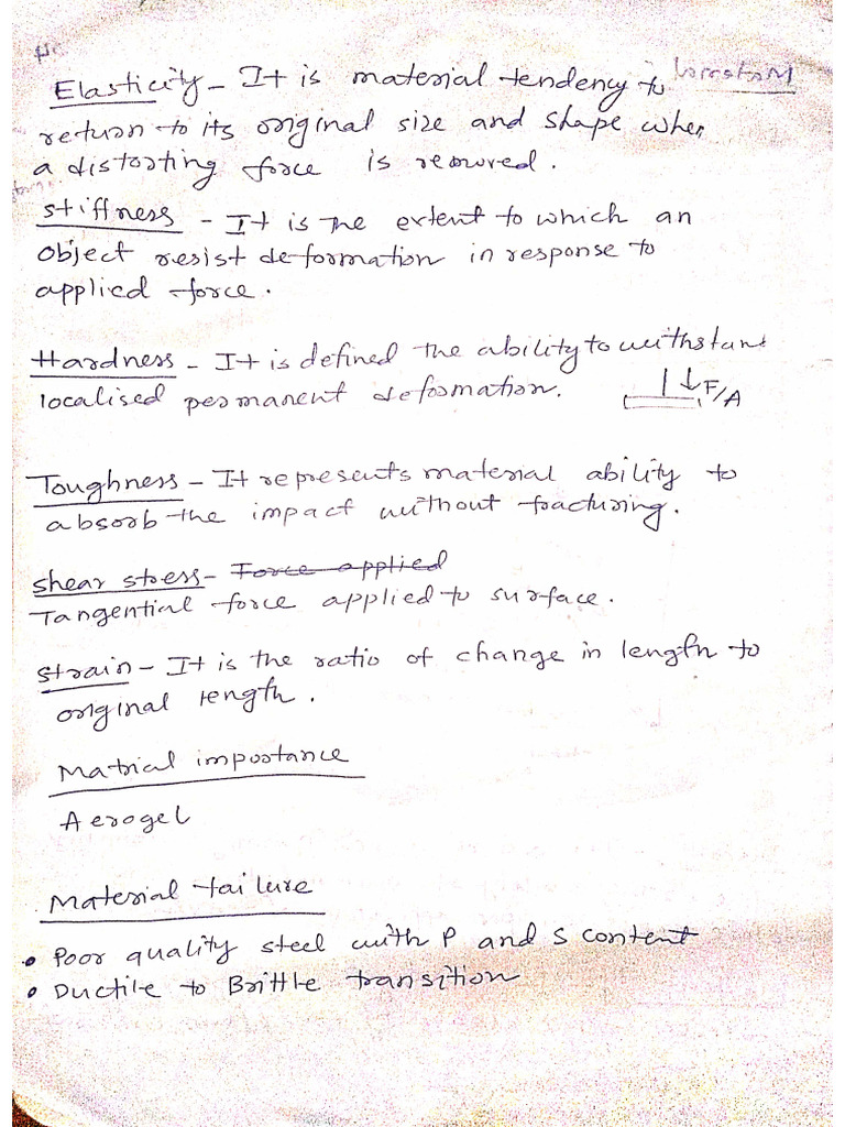 Material SC Notes - Material Properties-Hardness, Toughness... | PDF