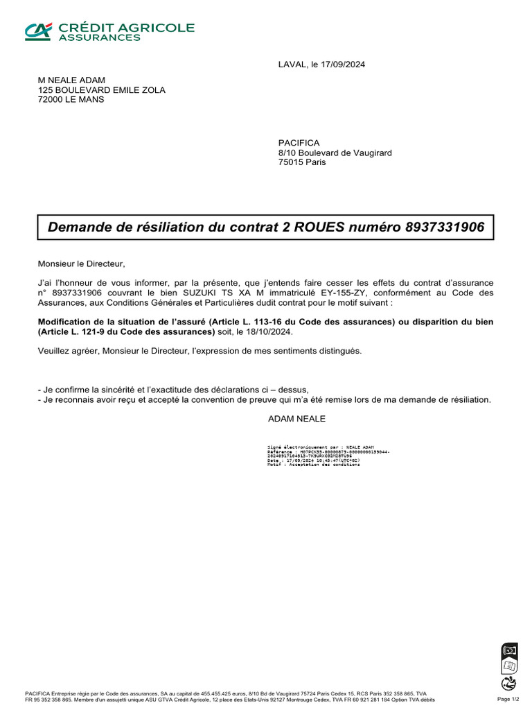 Demande de Résiliation Client | PDF