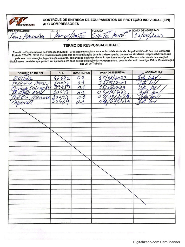 Ficha de Epi - Fábio Marcondes | PDF