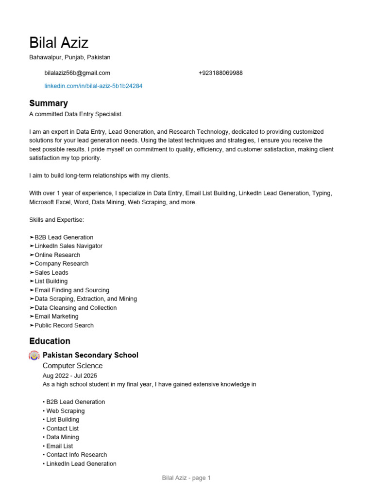 Resume Bilal Aziz | PDF