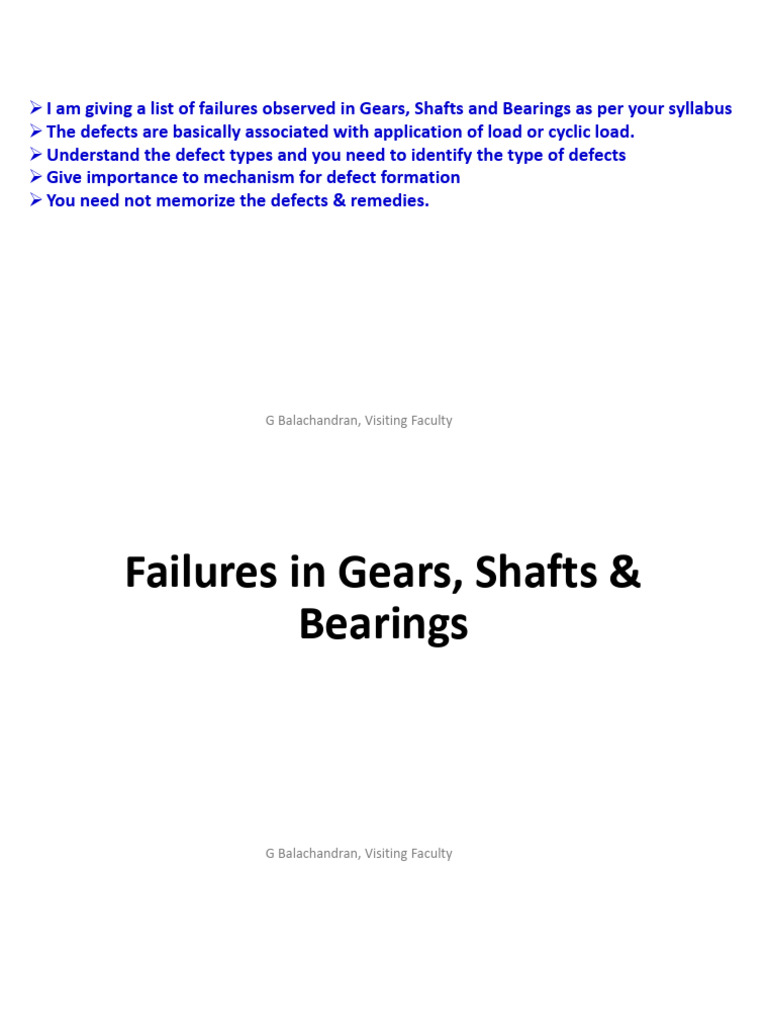 Gear, Shaft & Bearing Failures | PDF
