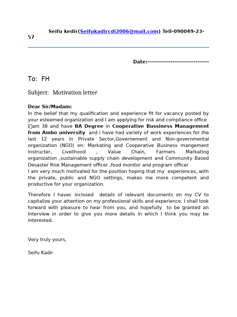 Motivational Letter | PDF