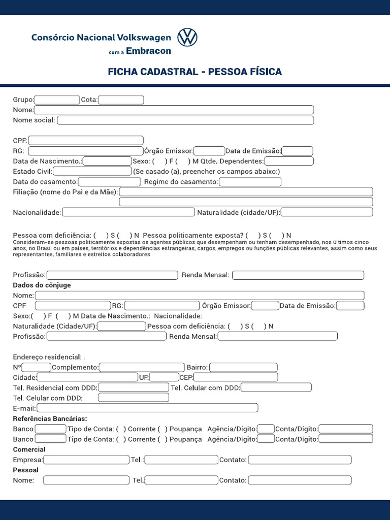 Ficha Cadastral PF CNVW | PDF