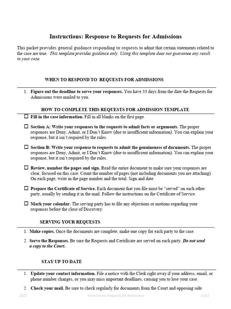 Response To Requests For Admission Packet | PDF
