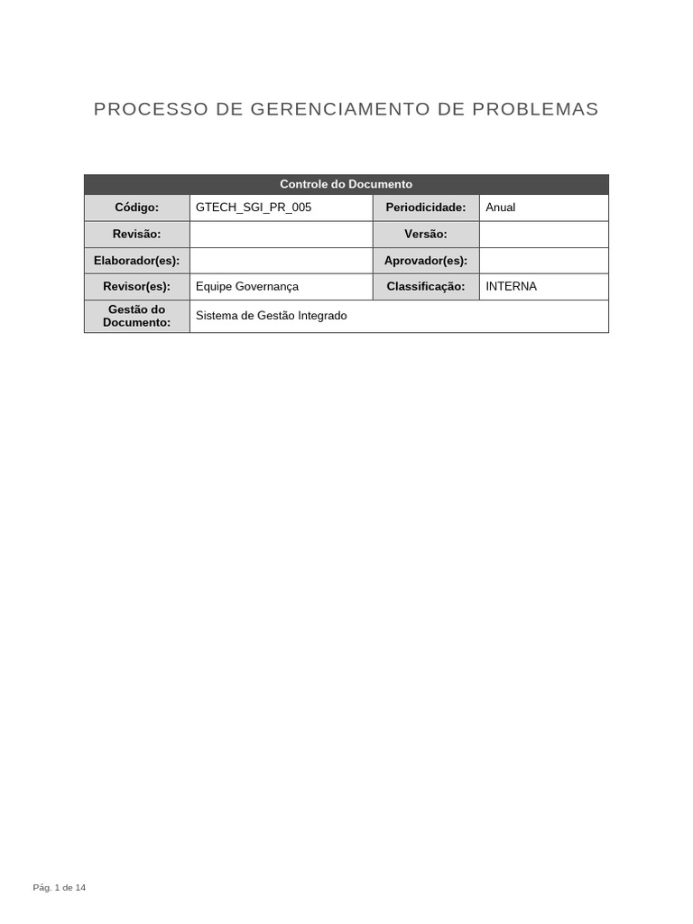 GTECH SGI PR 005 Processo de Gerenciamento de Problemas | PDF