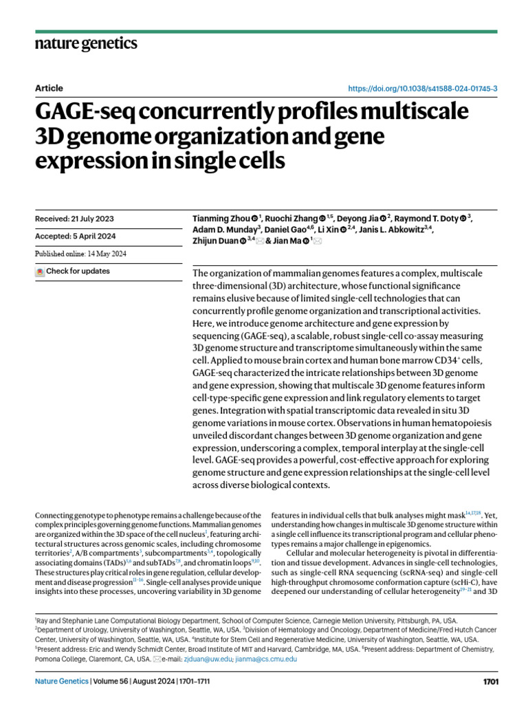 GAGE-seq Concurrently Profiles Multiscale 3D Genome Organization and ...