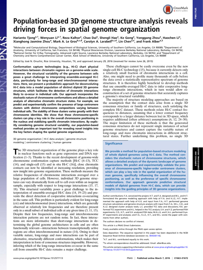 Population-Based 3D Genome Structure Analysis Reveals Driving Forces in ...