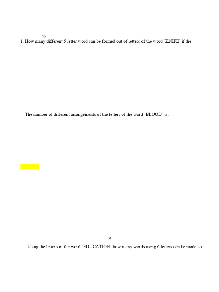 Class-XI, ASSIGNMENT PERMUTATIONS AND COMBINATIONS | PDF