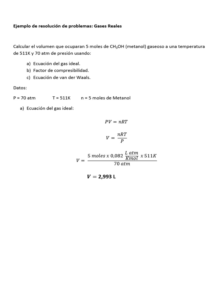 Resolucion de Ejercicio - Gases Reales | PDF
