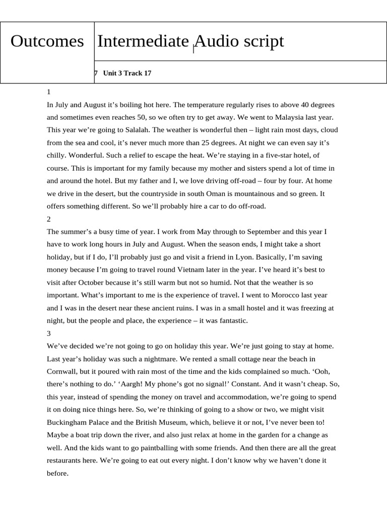 Intermediate Unit3 Audio Track17 | PDF