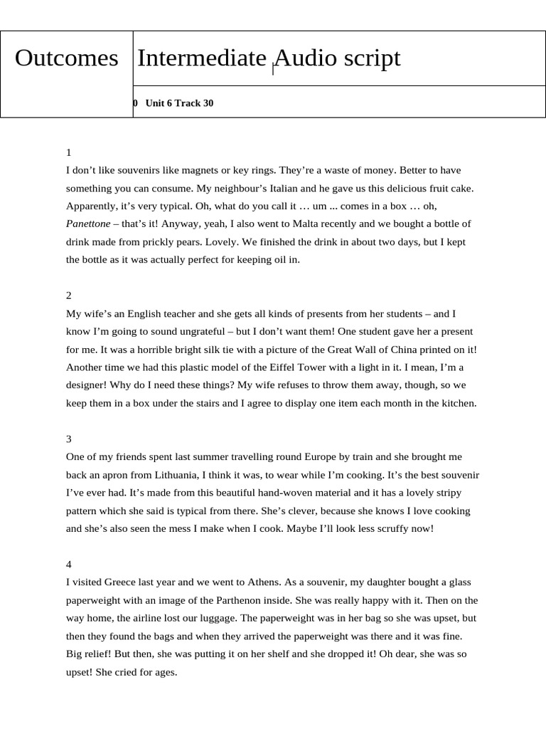 Intermediate Unit5 Audio Track30 | PDF